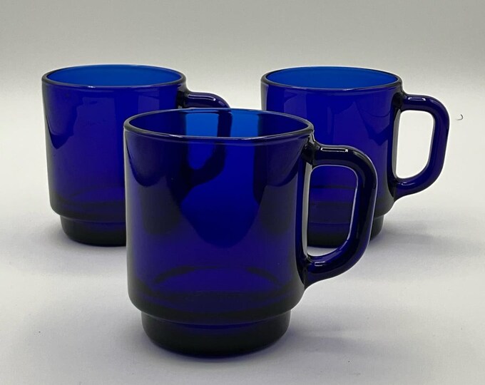 Vintage Arcoroc Co Cobalt Blue Glass Coffeetea Mug Cup Etsy