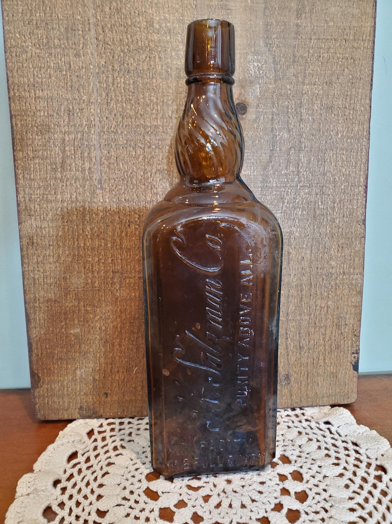 Antique M Salzman Co Amber Glass Liquor Bottle Purity Above All Whiskey ...