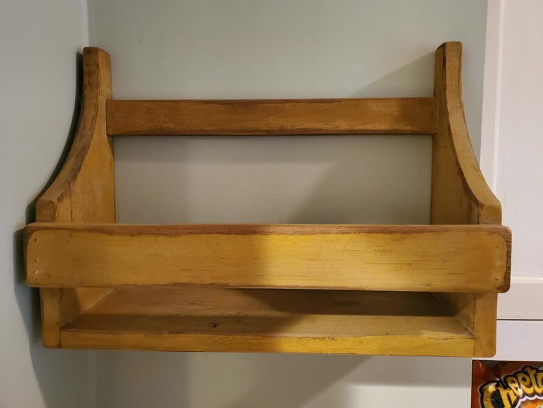 Rustic Wooden Wall Shelf Spice Rack Kitchen Wood Holder Reclaimed ...