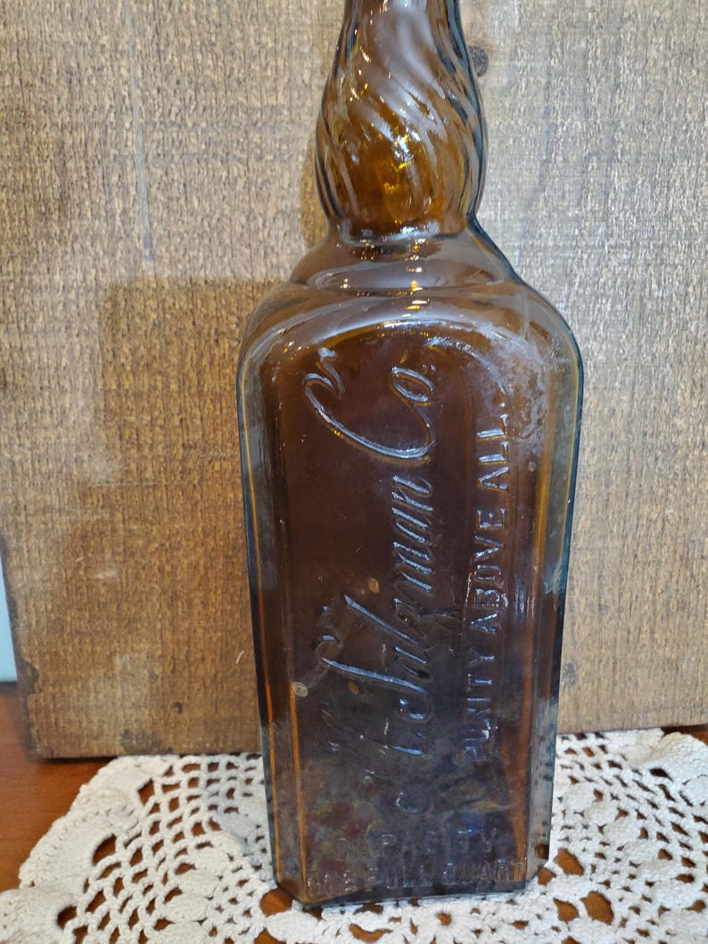 Antique M Salzman Co Amber Glass Liquor Bottle Purity Above All Whiskey ...