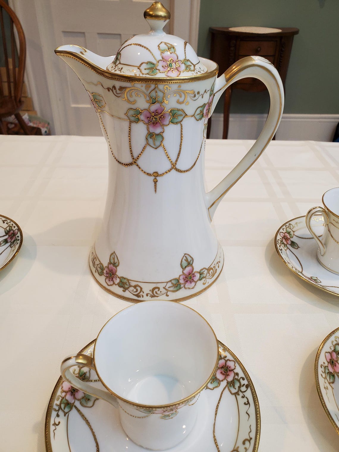 Handpainted Nippon Porcelain Floral Embossed Fine China Tea Pot and Lid ...