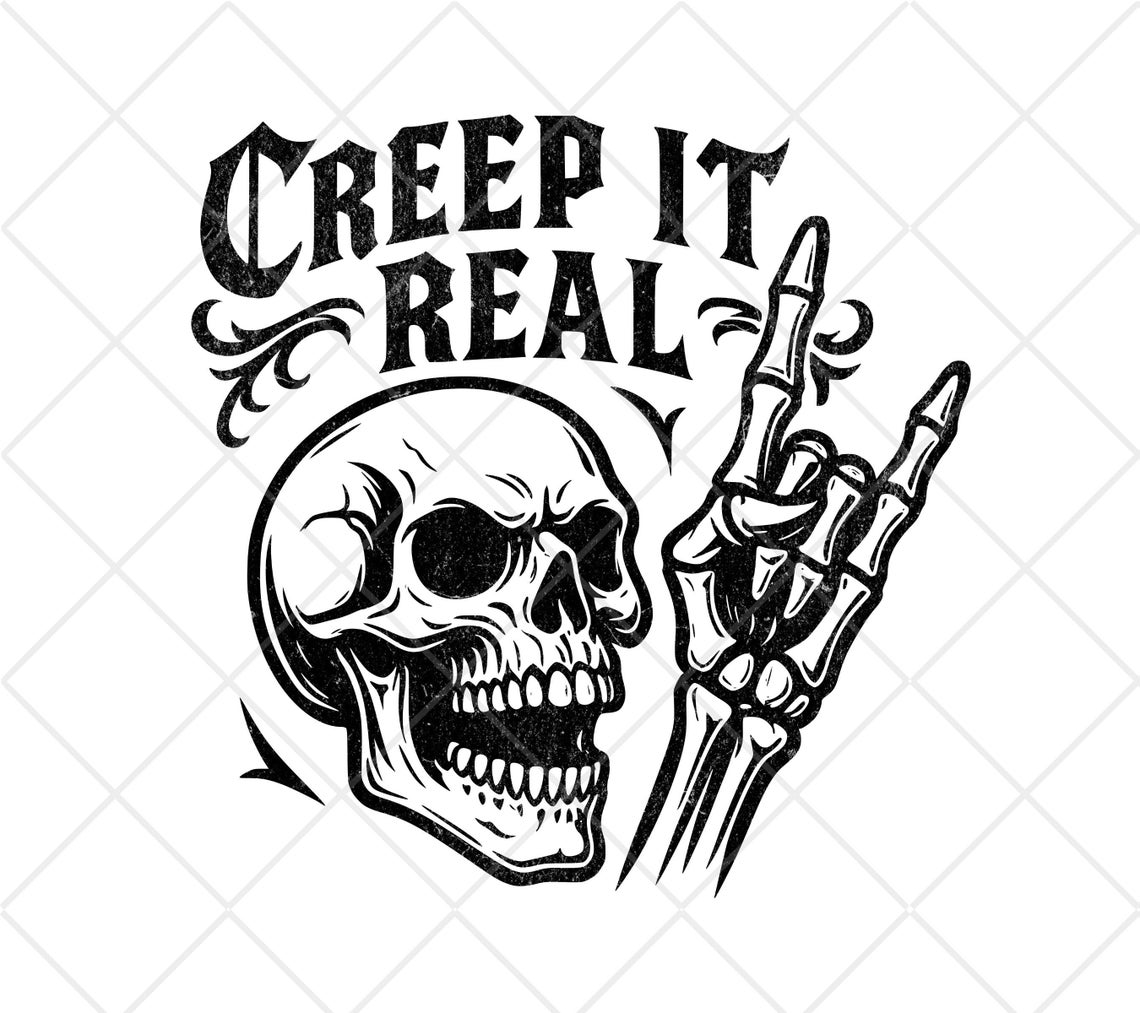 Creep It Real Skull PNG Bundle: Gothic Halloween Rock Hand Clipart ...
