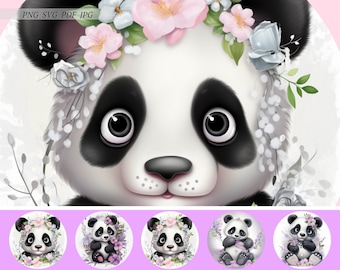 Panda Bears Clipart, Cute Panda Svg, Woodland Animals Clip Art, Spring ...