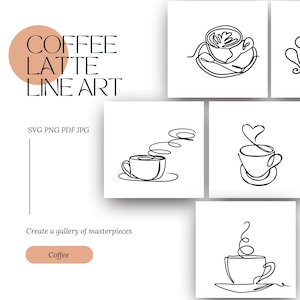 Coffee Latte Line Art Printable Clipart Images Instant Download Designs ...
