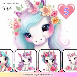 5 Magical Baby Unicorns Clipart Bundle Printable Instant Digital ...