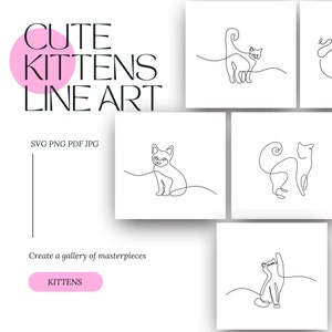 Cat Line Art ~ Cute Kittens Digital Bundle SVG Printable PNG Clipart ...