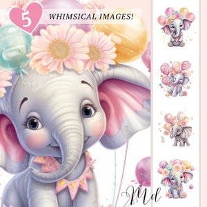 Kids Birthday Elephants Printable Clipart Designs Digital Instant ...