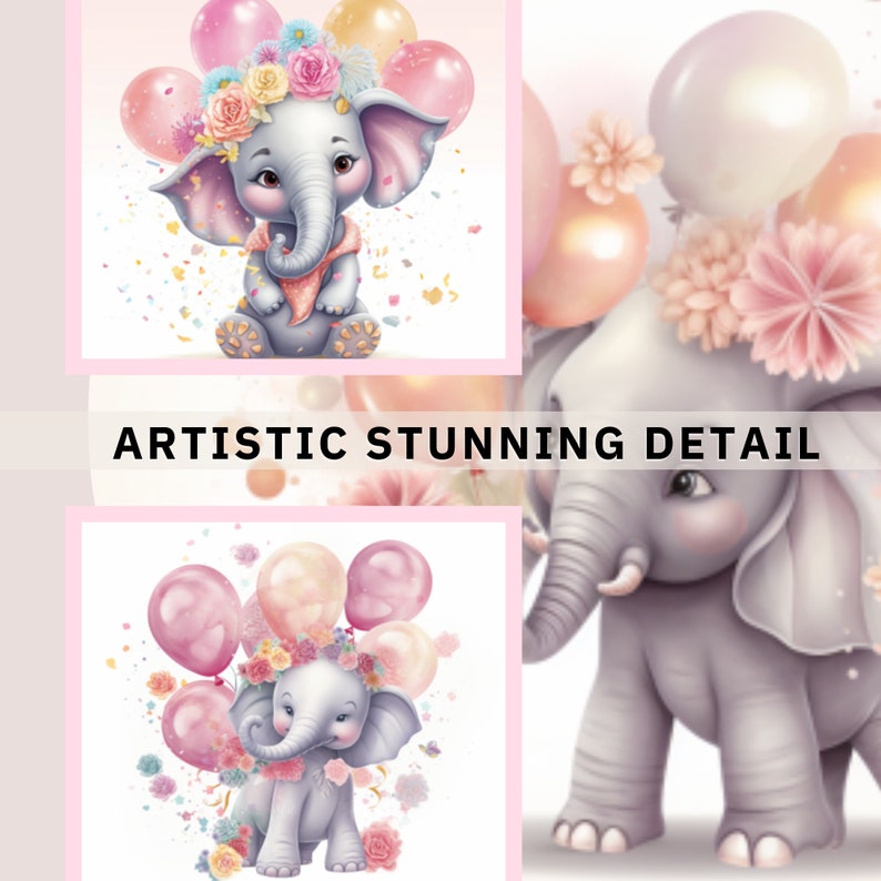 Kids Birthday Elephants Printable Clipart Designs Digital Instant ...