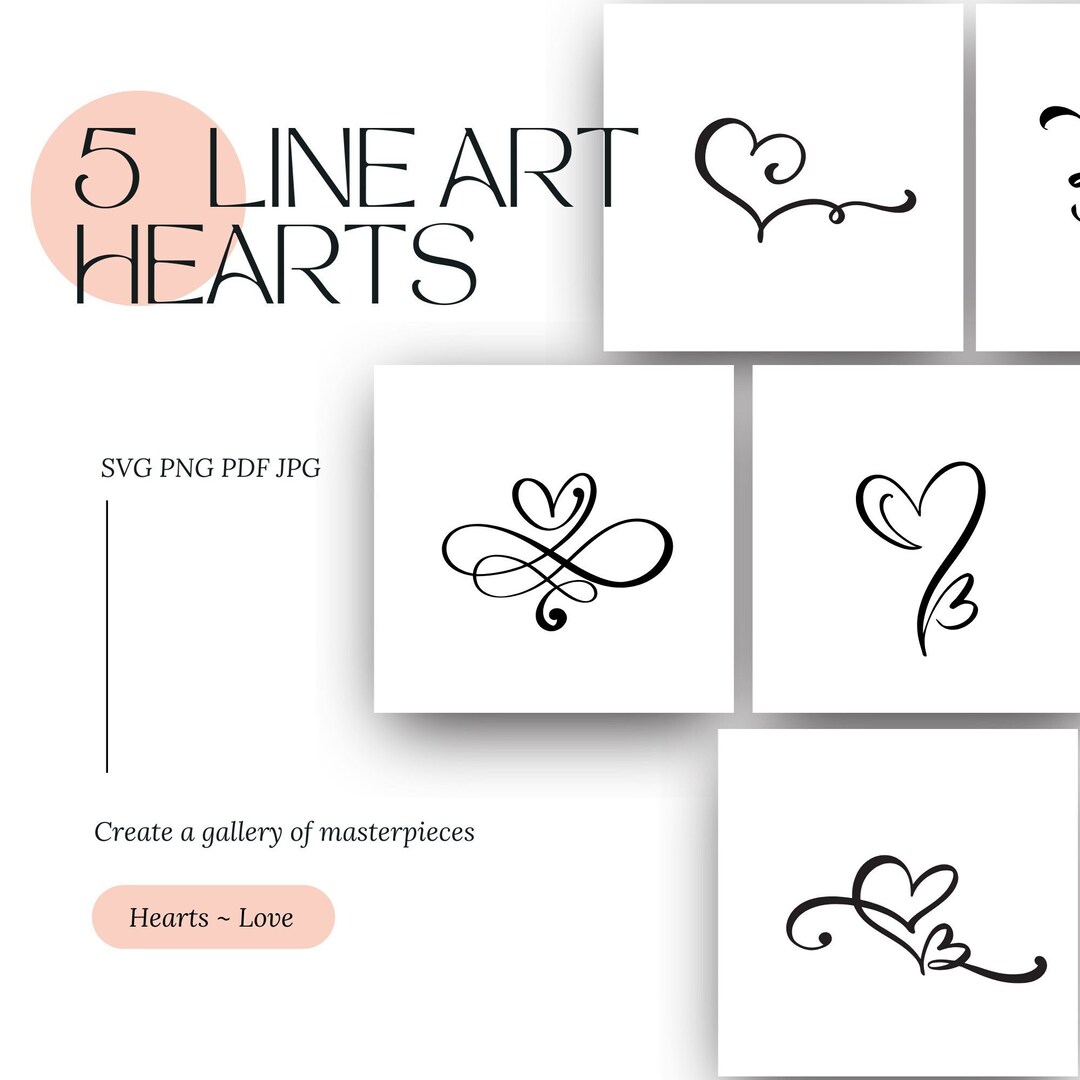 Line Art Hearts Printable Valentines Love Clipart Images Digital ...