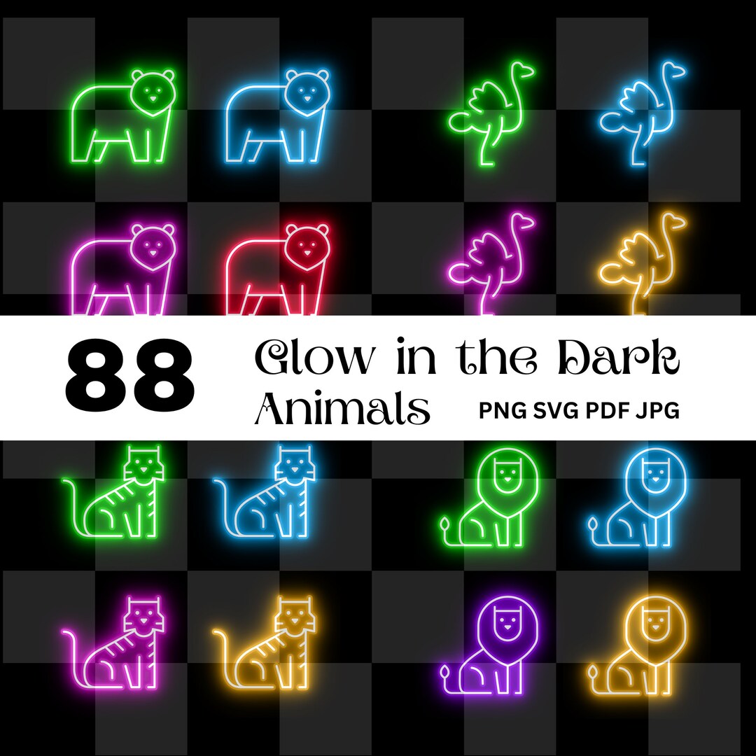 Glowing Animals Clipart: 88 Neon Effect Designs (PNG, SVG, PDF) - Etsy