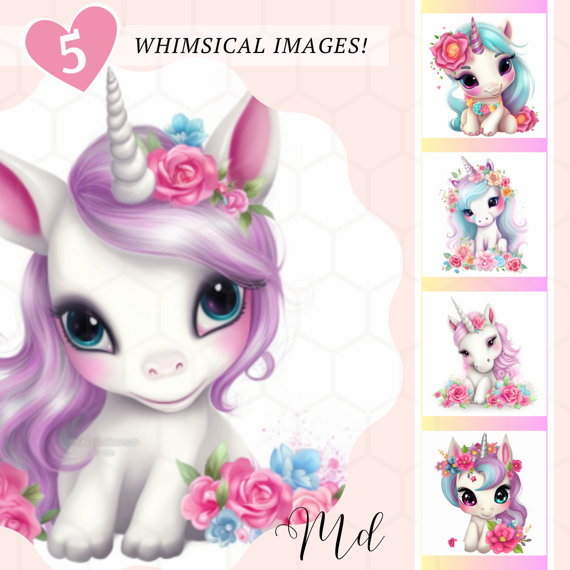 5 Magical Baby Unicorns Clipart Bundle Printable Instant - Etsy