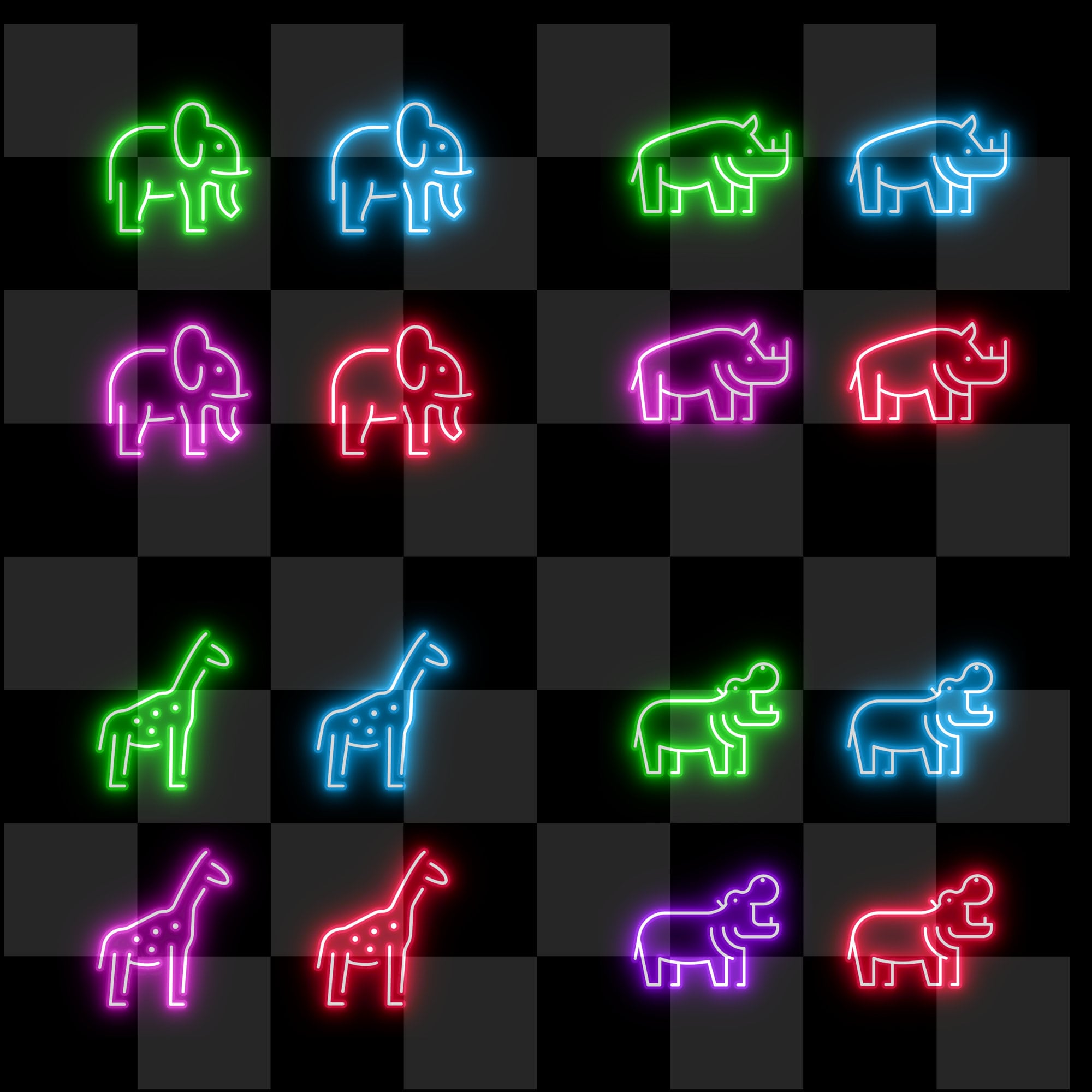 Glowing Animals Clipart: 88 Neon Effect Designs (PNG, SVG, PDF) - Etsy