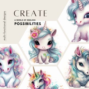 Cute Cartoon Baby Unicorns Clipart Instant Download Printable Digital ...