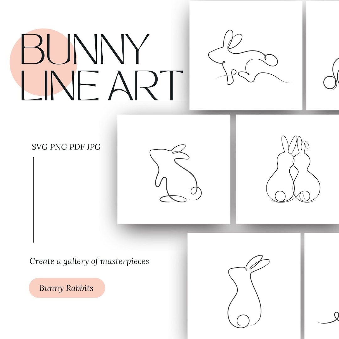 Bunny Rabbit Line Art Digital Clipart Images Printable Instant Download ...
