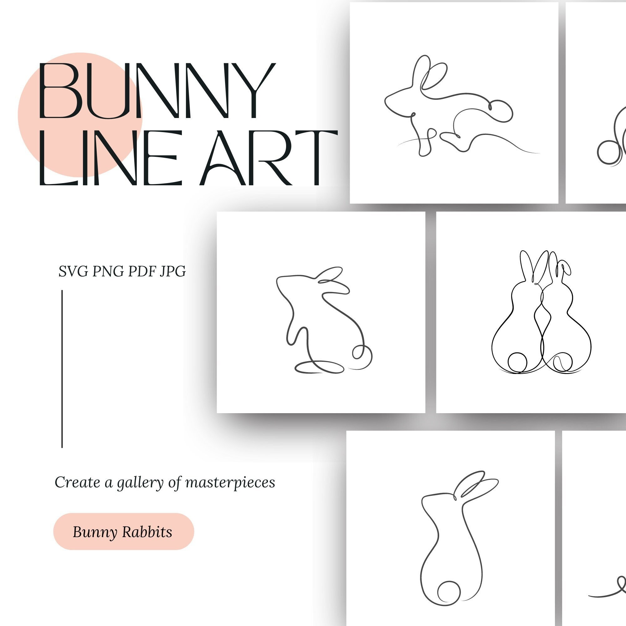 Bunny Rabbit Line Art Digital Clipart Images Printable Instant Download ...