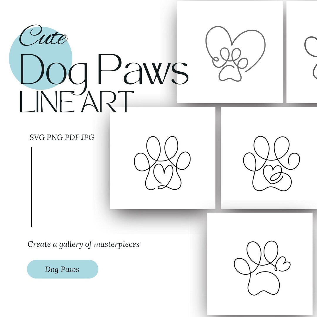 Cute Dog Paws Line Art, Digital Clipart Bundle (SVG, PNG) - Etsy
