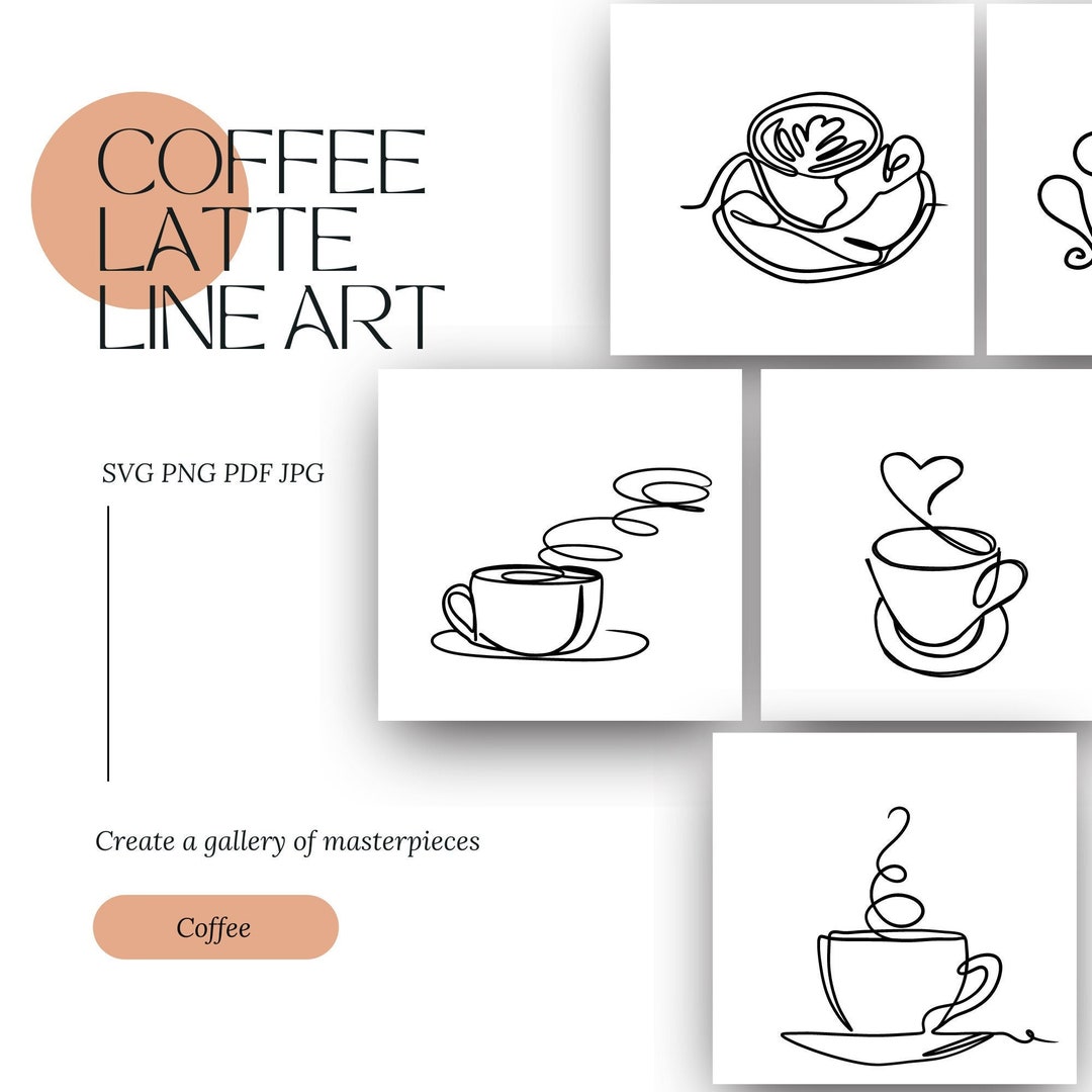 Coffee Latte Line Art Printable Clipart Images Instant Download Designs ...