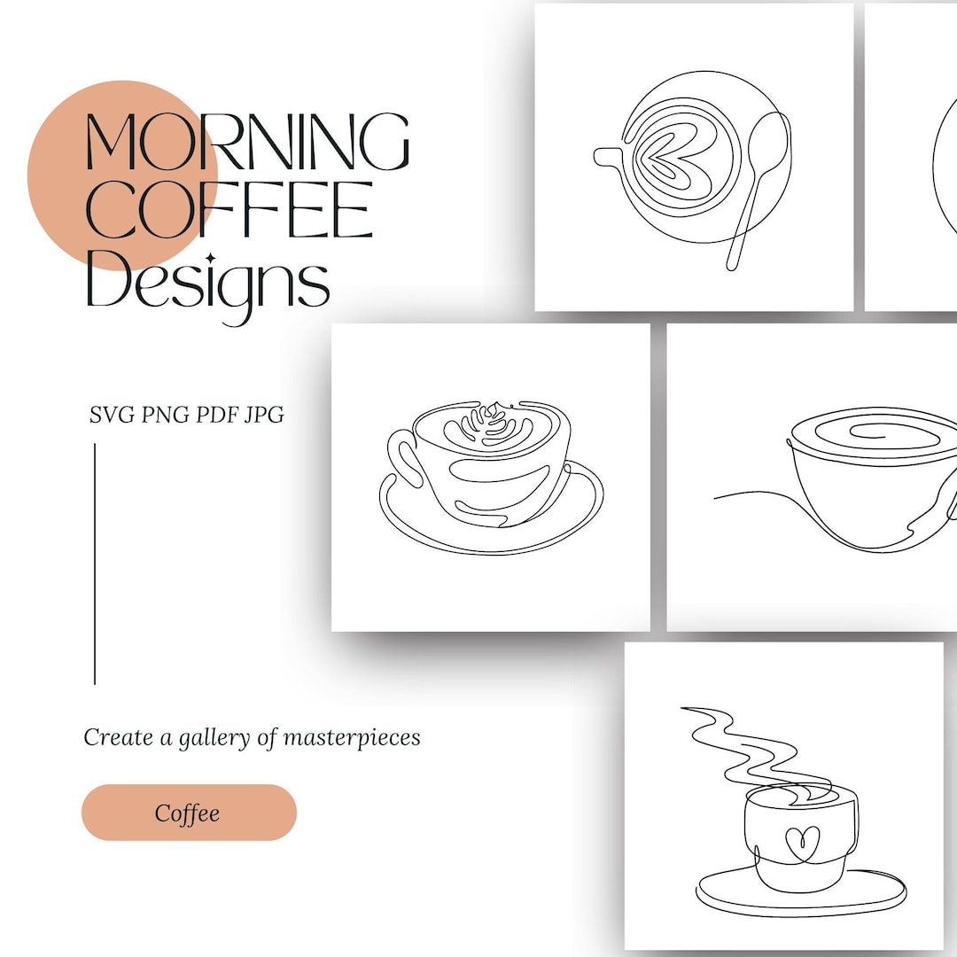 Morning Coffee Latte Line Art Digital Designs Printable Instant ...