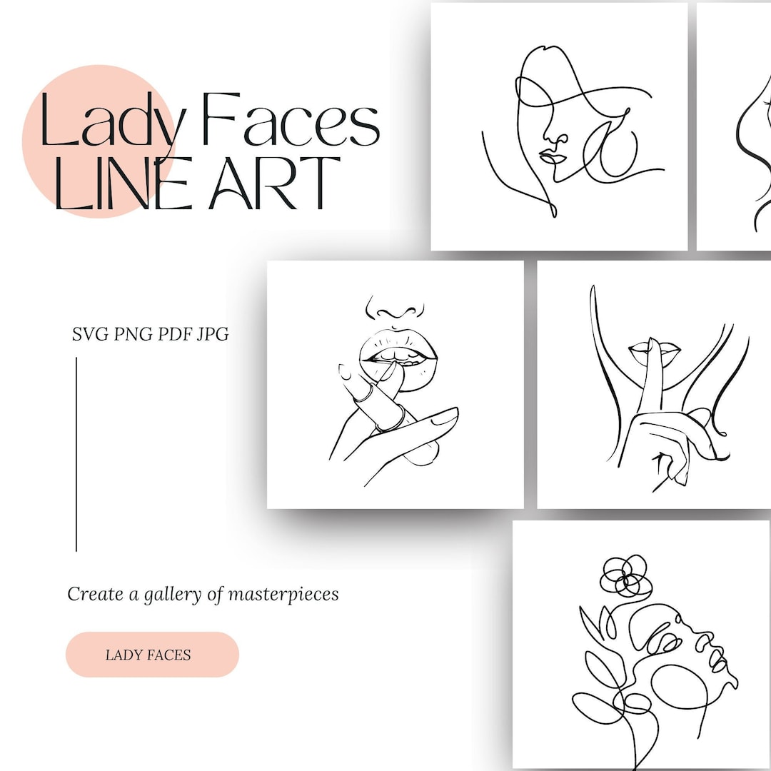 Lady Faces Line Art Minimalist Digital Bundle SVG Printable PNG Women ...