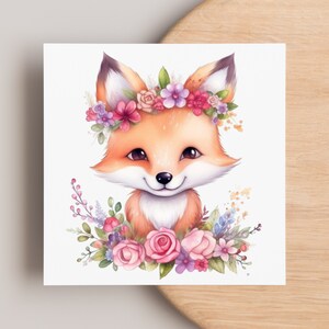 Watercolor Floral Fox Cartoon Clipart Design - Etsy