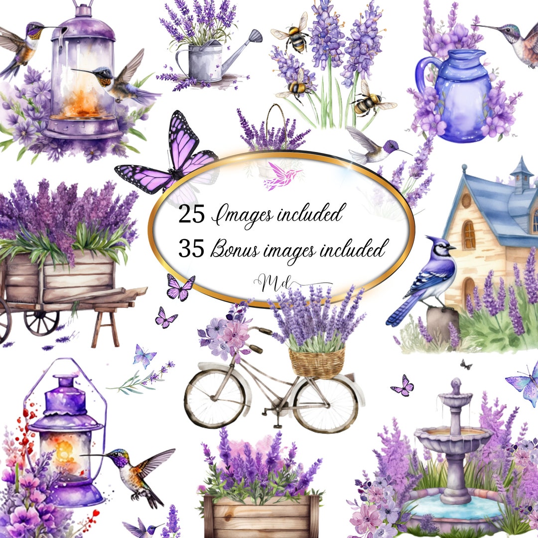 Printable Lavender Flowers Clipart Bundle Files Instant Digital ...