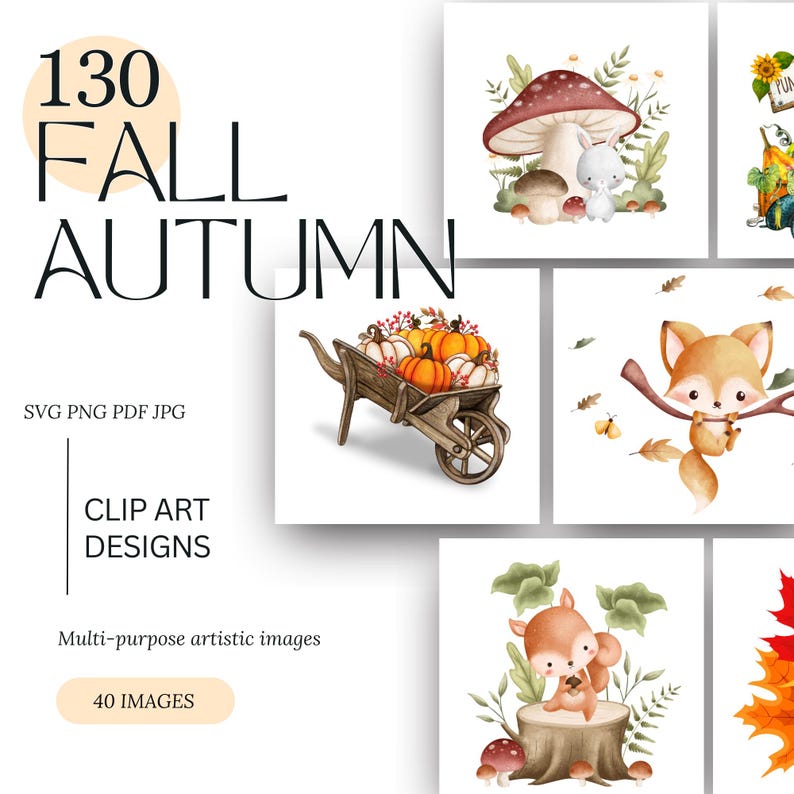 Fall Clipart Autumn Leaves Pumpkins Thanksgiving Designs Bundle - Etsy