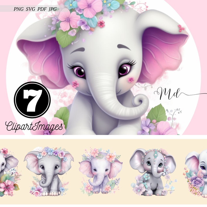 7 Cute Cartoon Elephants Clipart Images Instant Download Files - Etsy