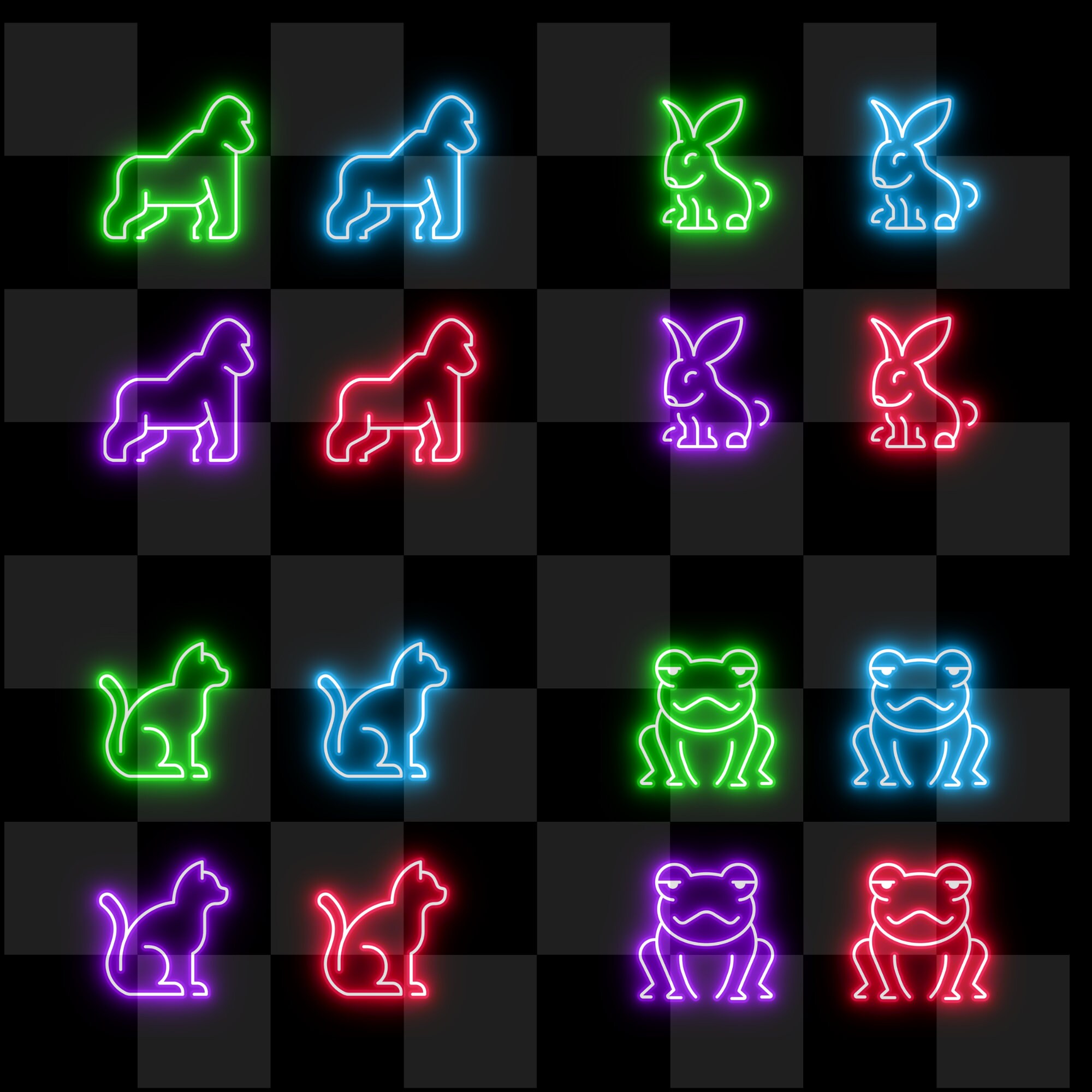 Glowing Animals Clipart: 88 Neon Effect Designs (PNG, SVG, PDF) - Etsy