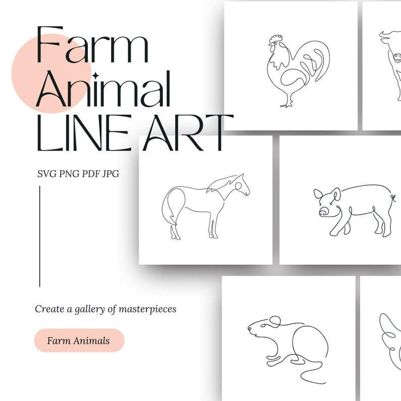 Farm Animals Line Art Digital Clipart Designs Printable Instant ...