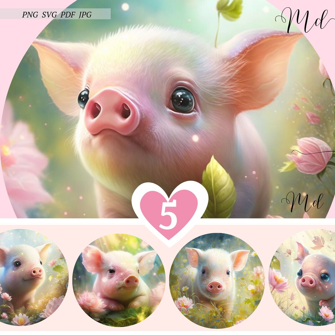 5 Cute Pigs Printable Clipart Designs Instant Digital Download Images ...