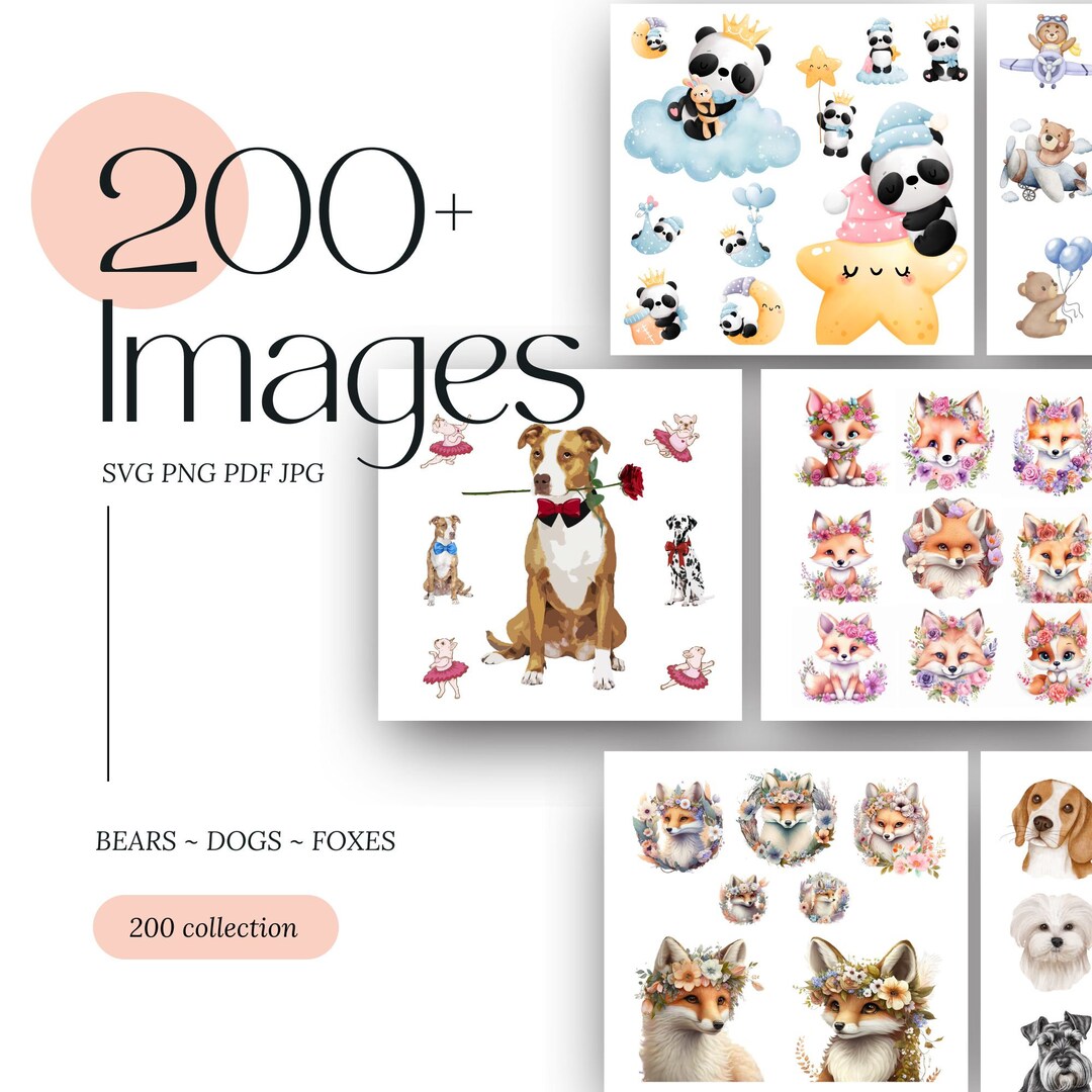 200 Animal Bundle Printable Clipart Designs Instant Digital Download ...