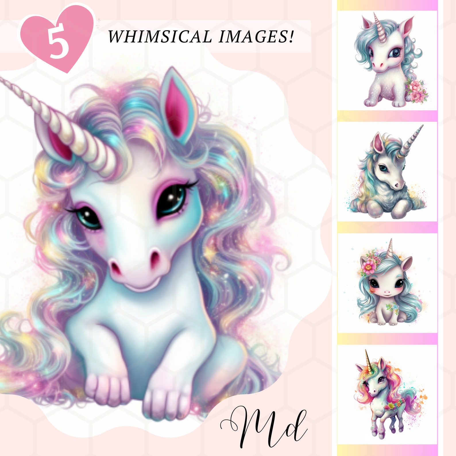 Cute Cartoon Baby Unicorns Clipart Instant Download Printable - Etsy