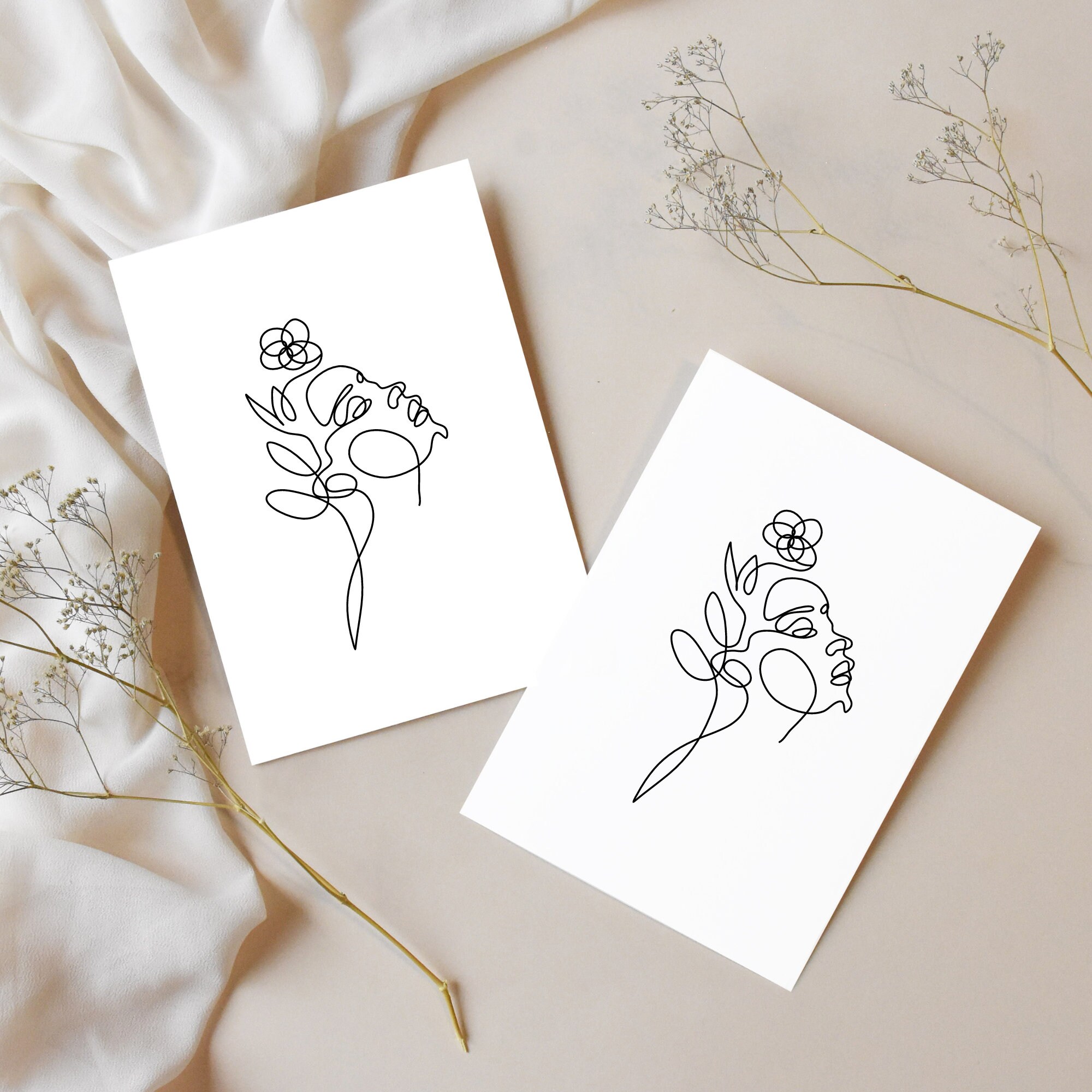 Lady Faces Line Art Minimalist Digital Bundle SVG Printable PNG Women ...