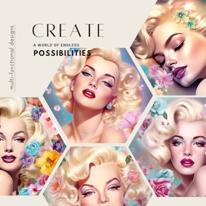 5 Artistic Woman Movie Stars Printable Clipart Designs Instant Digital ...