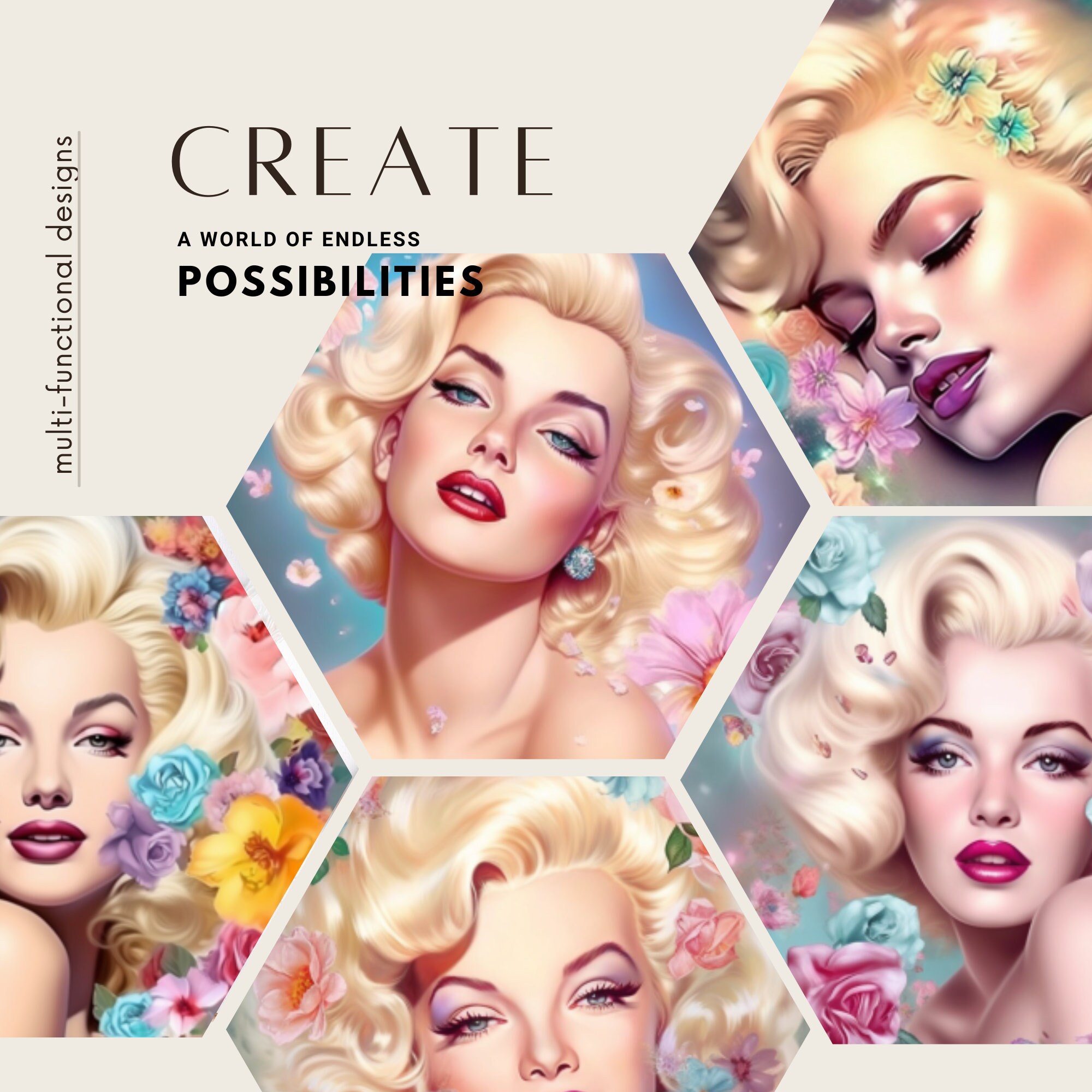 5 Artistic Woman Movie Stars Printable Clipart Designs Instant - Etsy