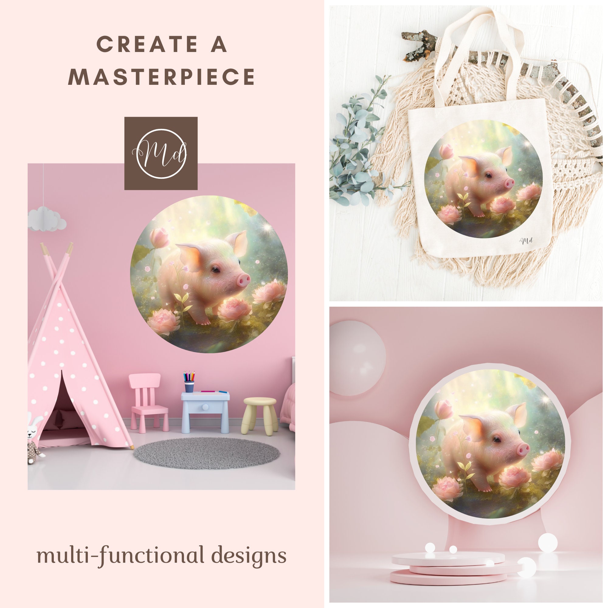 5 Cute Pigs Printable Clipart Designs Instant Digital Download Images ...