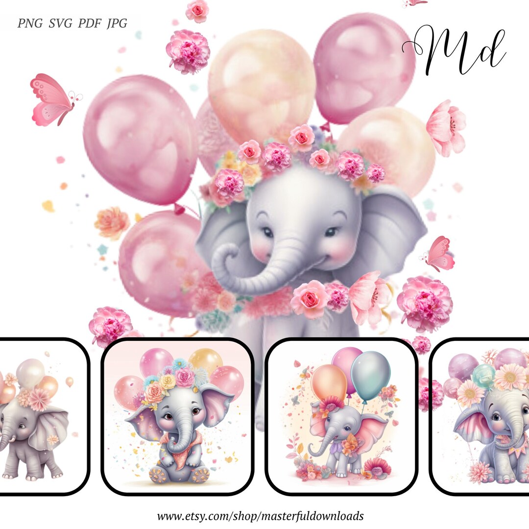 Kids Birthday Elephants Printable Clipart Designs Digital Instant ...