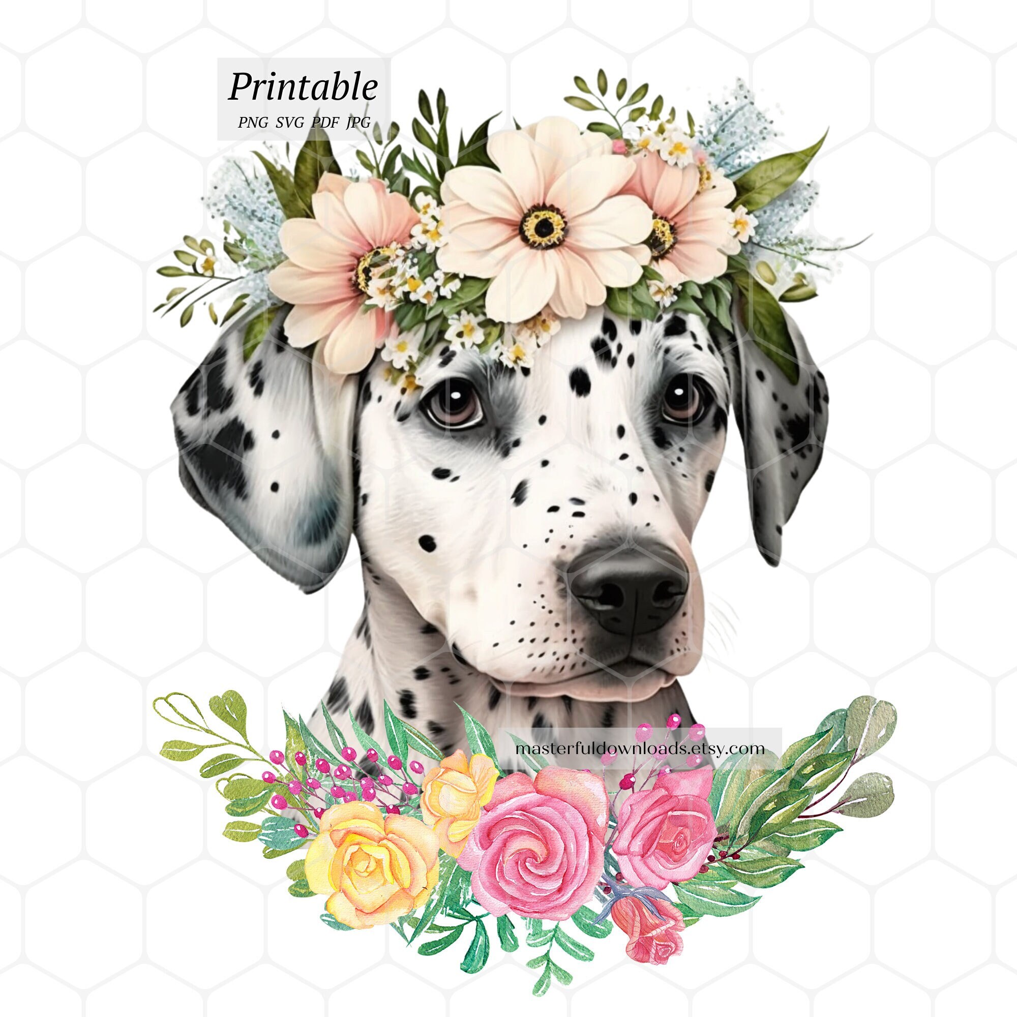 Cute Floral Dog Printable Clipart Image Instant Digital Download Design ...