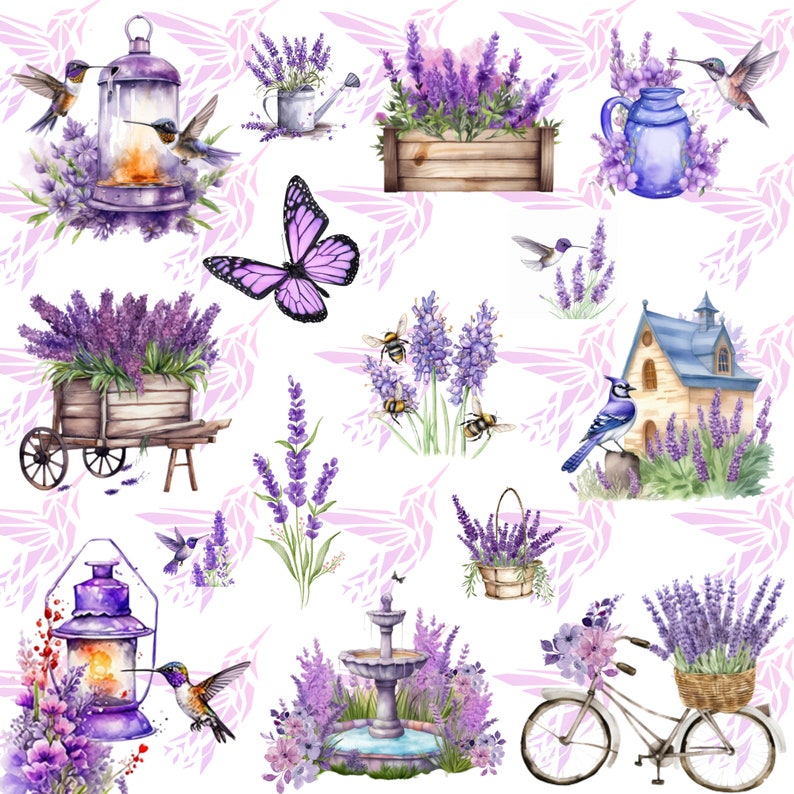 Printable Lavender Flowers Clipart Bundle Files Instant Digital ...