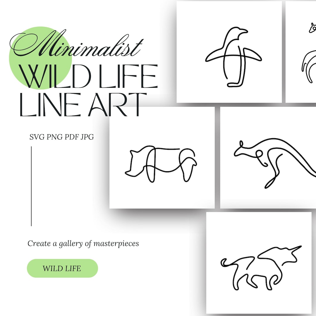 Minimalist Animals Line Art Digital Printable Clipart Wild Life Images ...