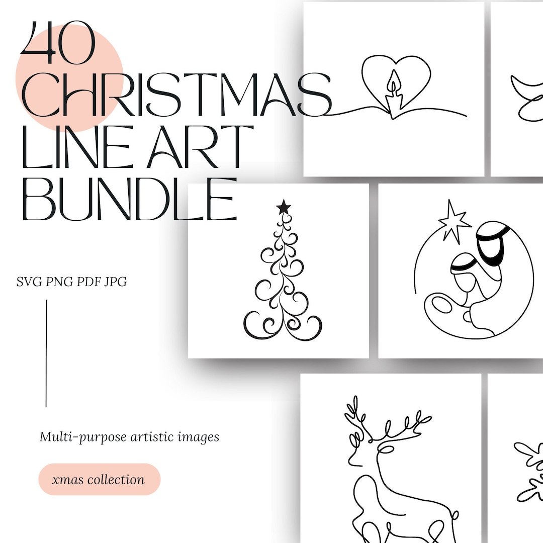 Holiday Line Art Bundle of 40 Christmas Digital Instant Download Images ...