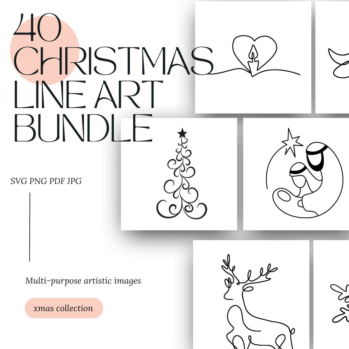 Holiday Line Art Clipart Bundle of 40 Christmas Digital Download ...