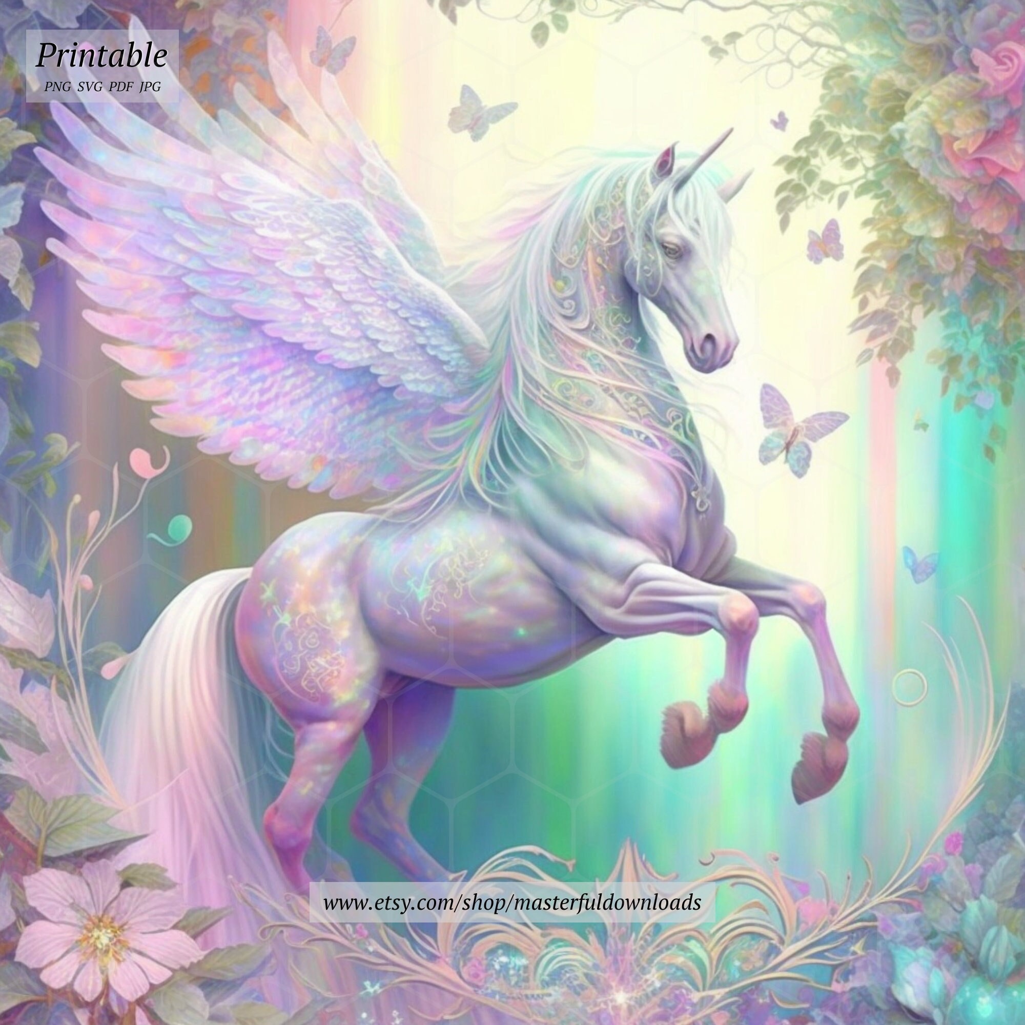 Magical Flying Horse Digital Design Printable Animals Instant Download ...