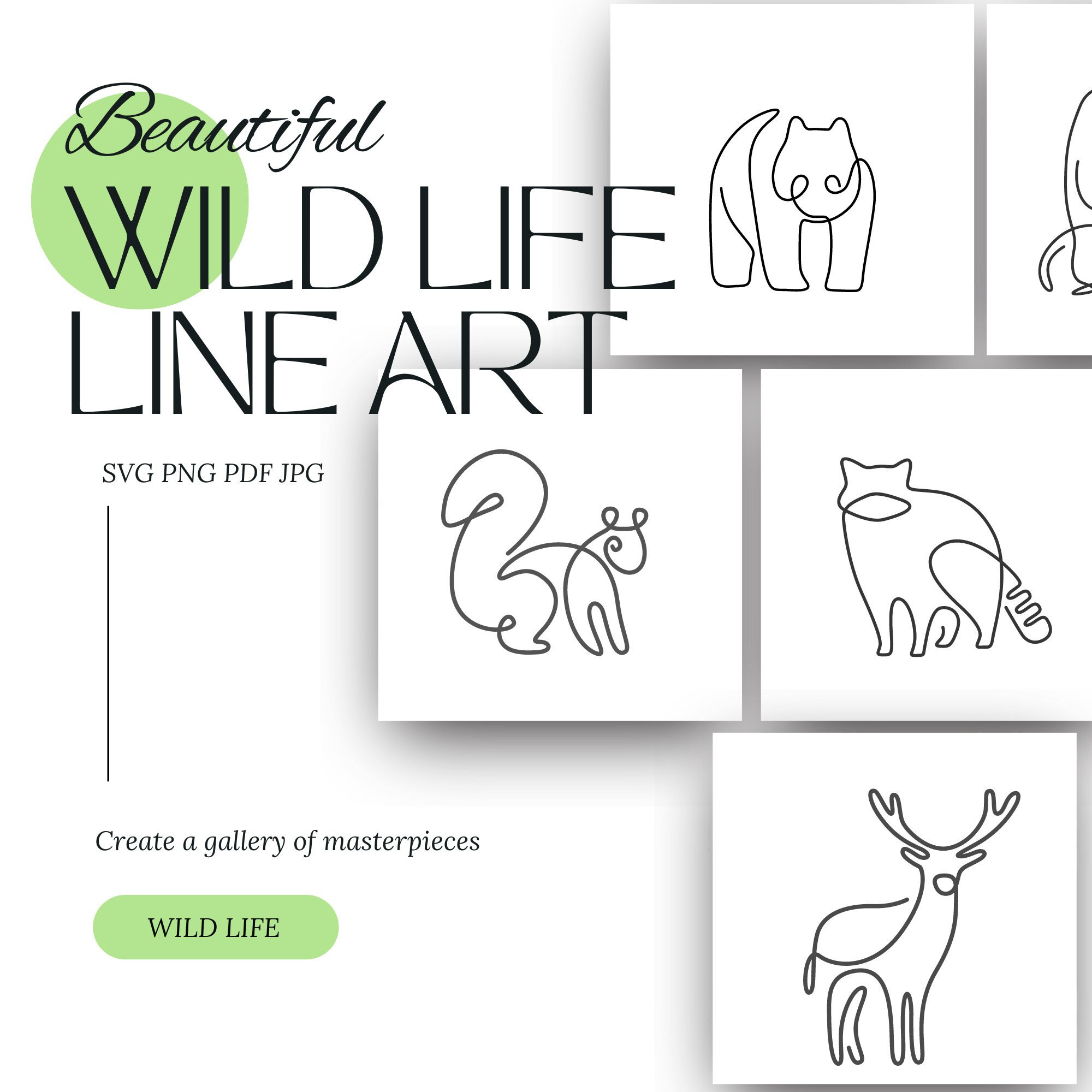 Wild Life Line Art Digital Printable Clipart Images Instant Download ...