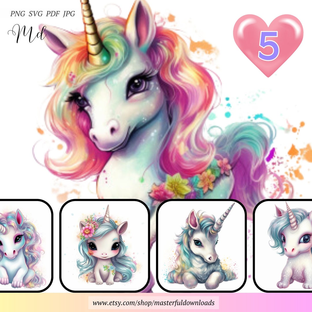 Cute Cartoon Baby Unicorns Clipart Instant Download Printable Digital ...