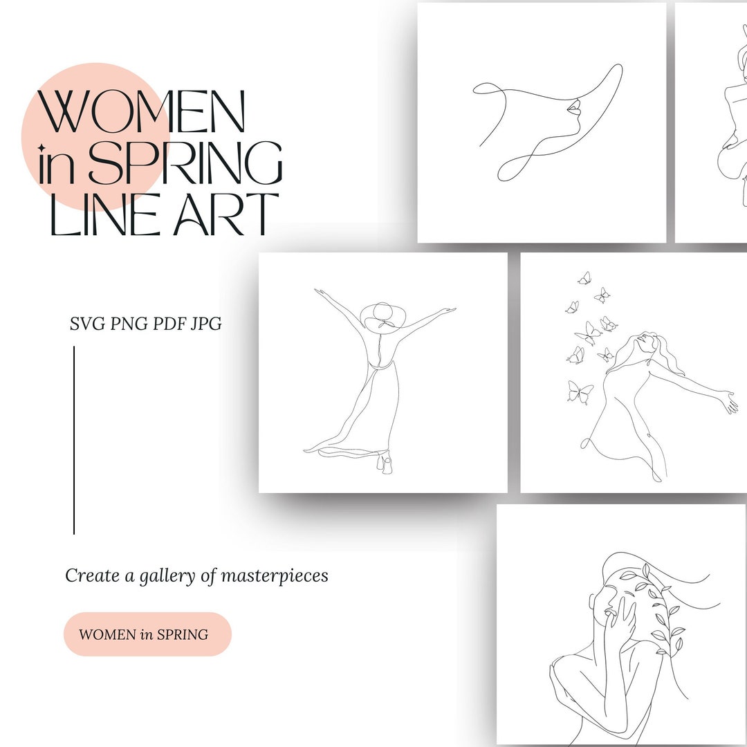 Women in Spring Line Art Minimalist Digital Bundle SVG Printable PNG ...