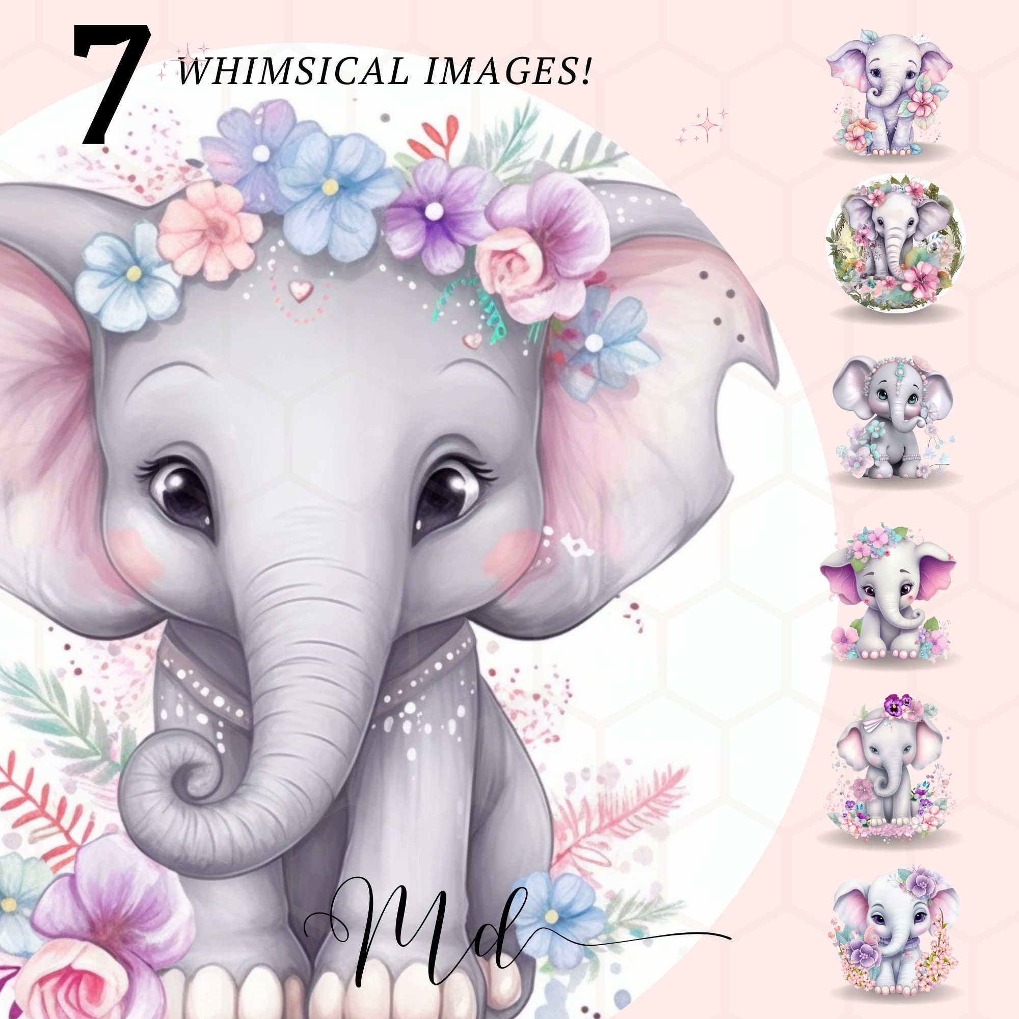 7 Cute Cartoon Elephants Clipart Images Instant Download Files - Etsy