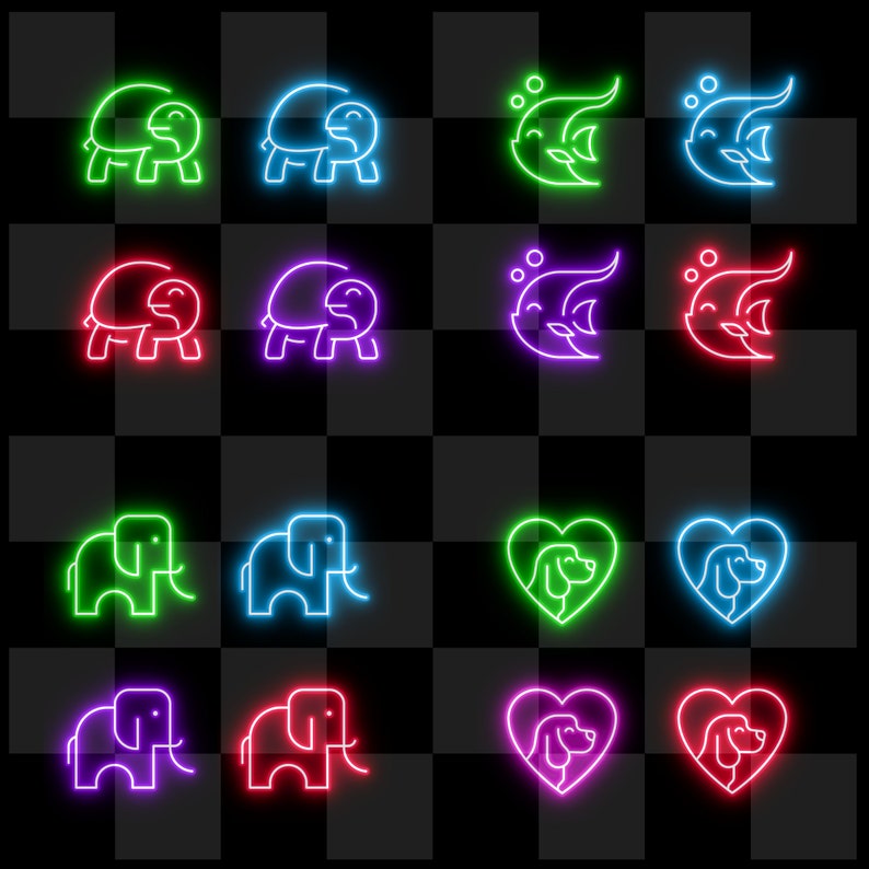 Glowing Animals Clipart: 88 Neon Effect Designs (PNG, SVG, PDF) - Etsy