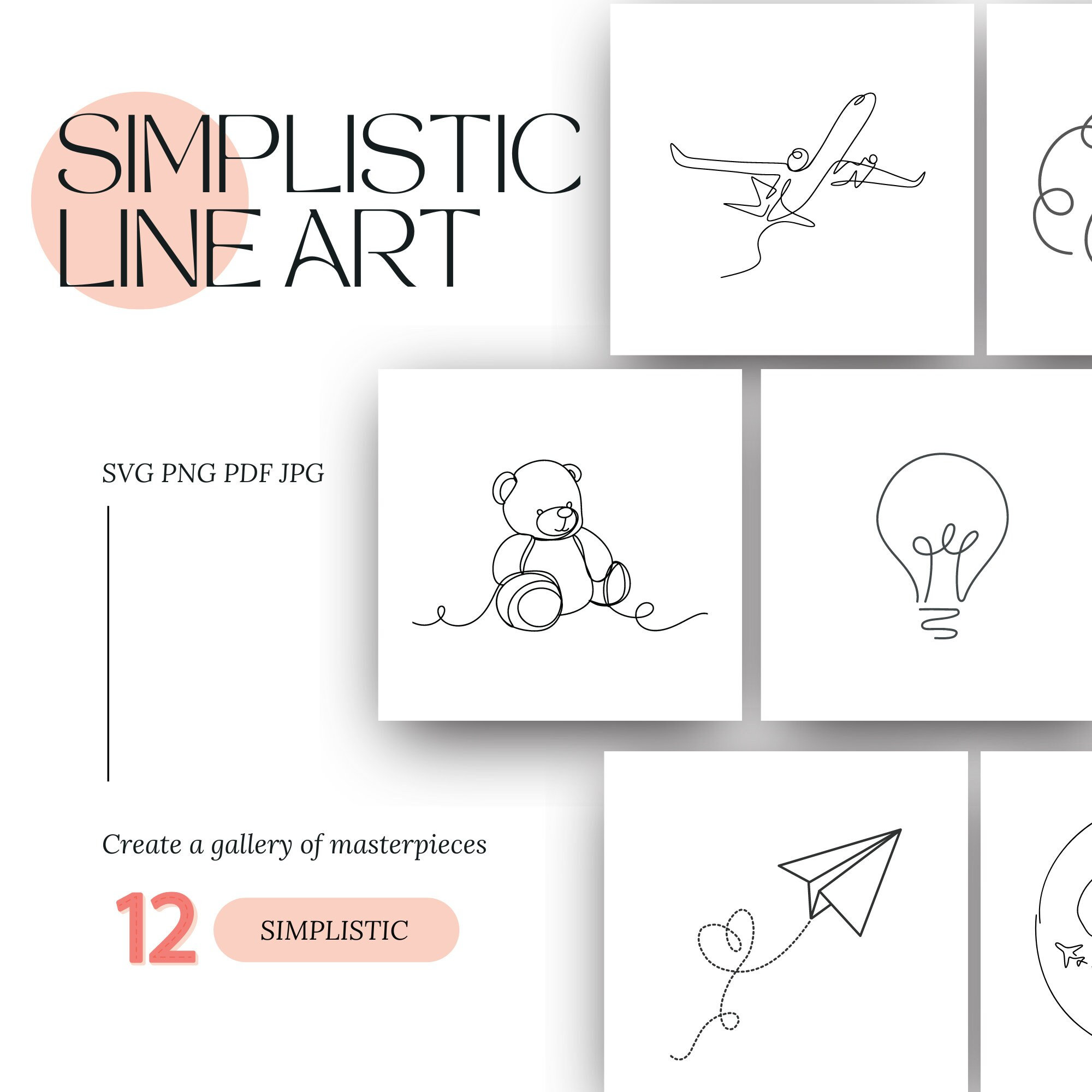 Simplistic Line Art Minimalist Digital Bundle SVG Printable PNG Clipart ...