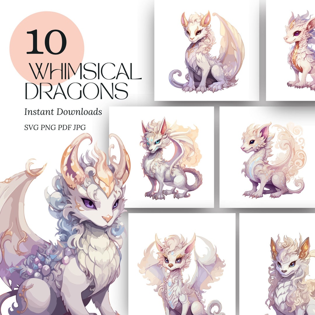 Whimsical Fantasy Dragon Watercolor Printable Clip Art Design Bundle - Etsy